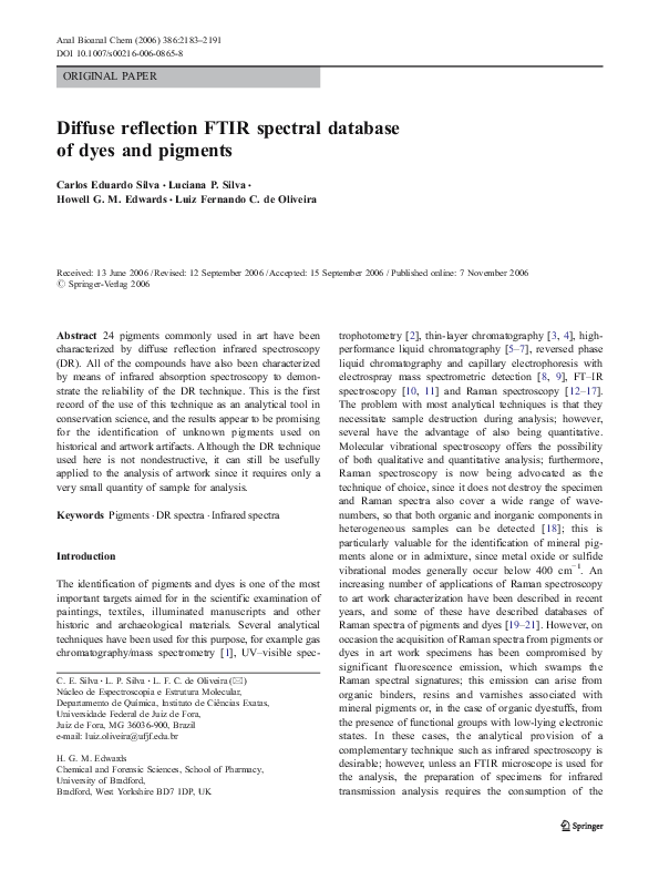 (PDF) Diffuse reflection FTIR spectral database of dyes and pigments