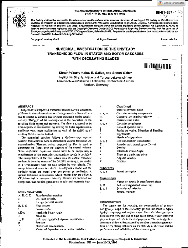 (PDF) Numerical Investigation of the Unsteady Transonic 3D-Flow in Stator and Rotor Cascades ...