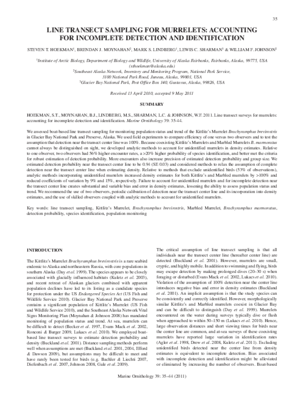 (PDF) Line Transect Sampling for Murrelets: Accounting for Incomplete Detection and Identification