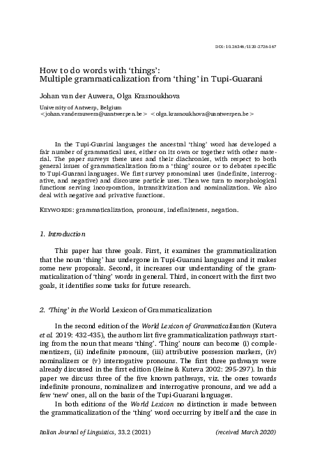 (PDF) How to do words with 'things': Multiple grammaticalization from ...