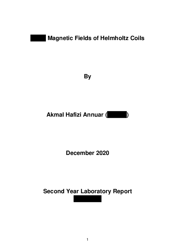 (PDF) Helmholtz Coils and Magnetic Fields