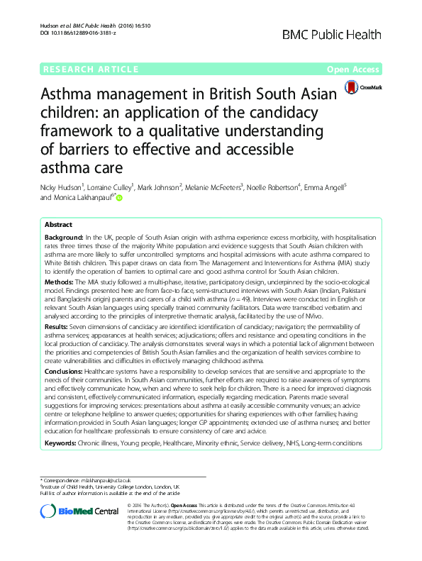 (PDF) Asthma management in British South Asian children: an application ...