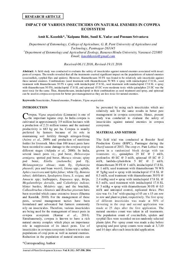 (PDF) Impact of various insecticides on natural enemies in cowpea ecosystem