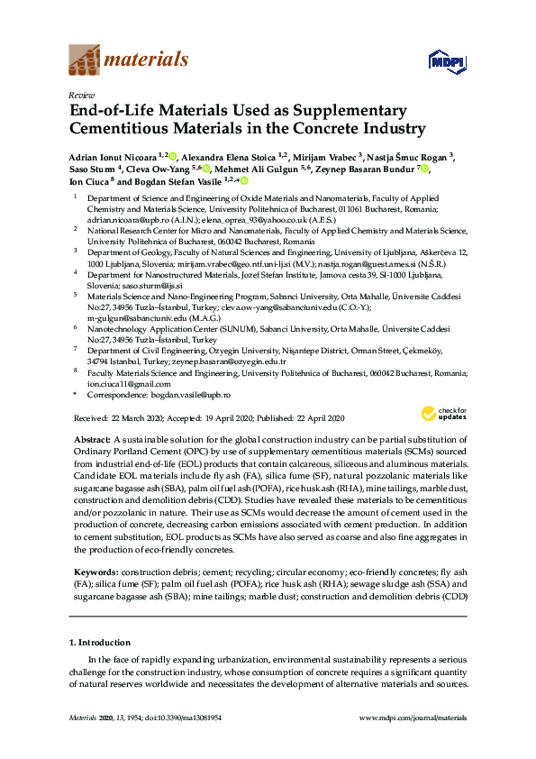 (PDF) End-of-Life Materials Used as Supplementary Cementitious ...
