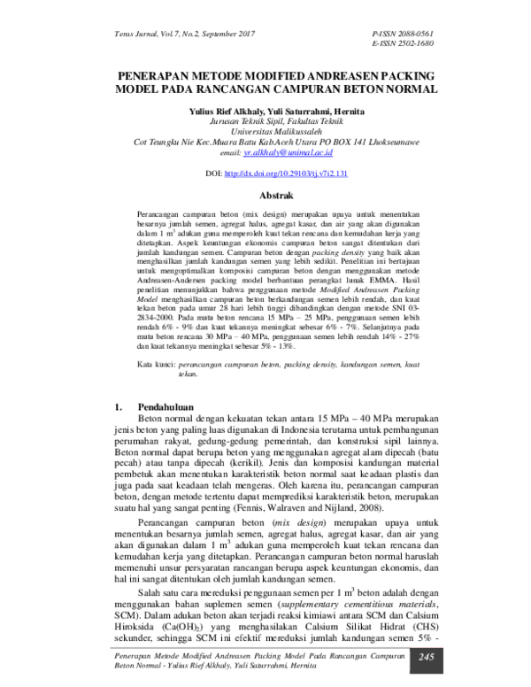 (PDF) Penerapan Metode Modified Andreasen Packing Model Pada Rancangan ...