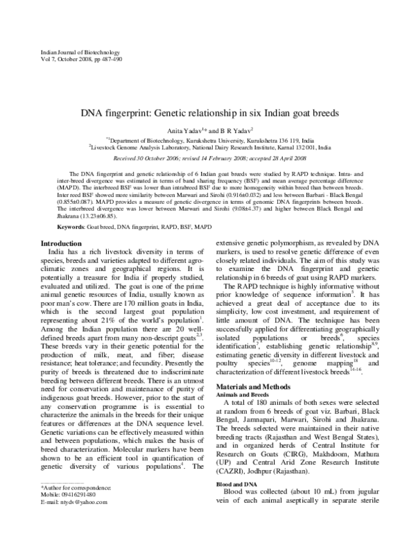 (PDF) DNA Fingerprint: Genetic Relationship In Six Indian Goat Breeds ...