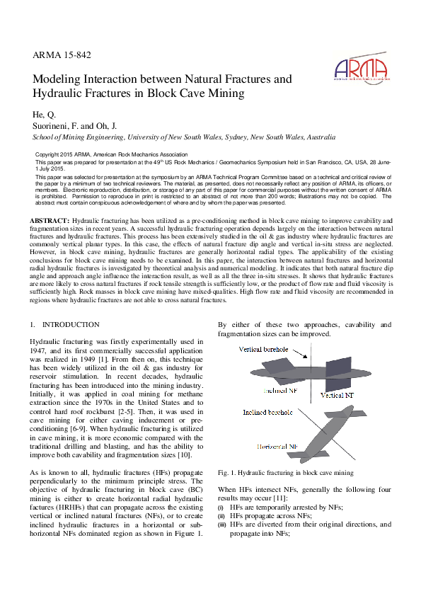 (PDF) Modeling Interaction between Natural Fractures and Hydraulic Fractures in Block Cave Mining