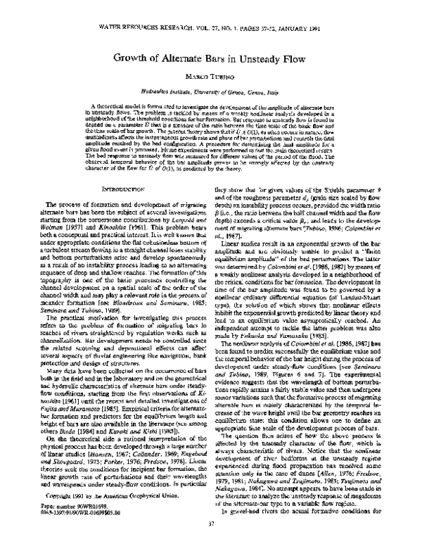 (PDF) Growth of alternate bars in unsteady flow
