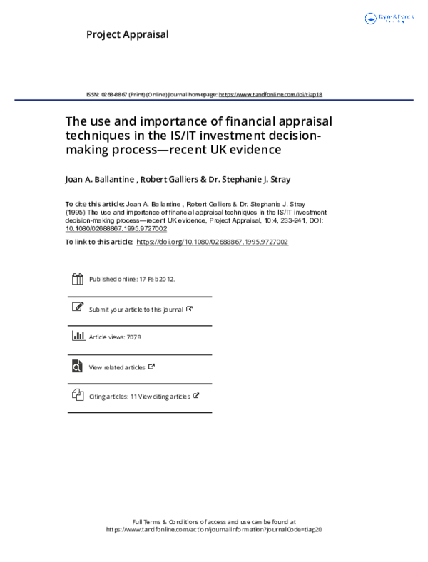 (PDF) The use and importance of financial appraisal techniques in the ...