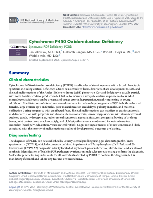 (PDF) Cytochrome P450 Oxidoreductase Deficiency