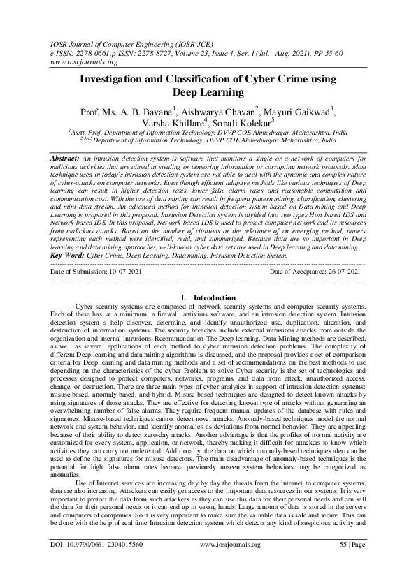 (PDF) Investigation and Classification of Cyber Crime using Deep Learning