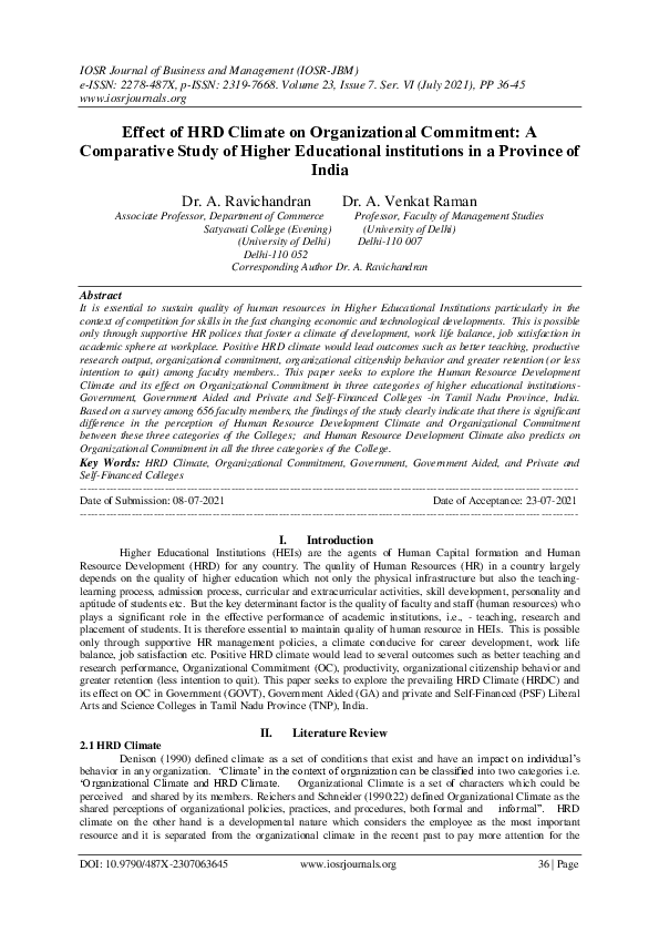 (PDF) Effect of HRD Climate on Organizational Commitment: A Comparative ...