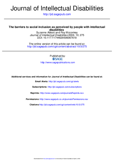 (PDF) The barriers to social inclusion as perceived by people with ...
