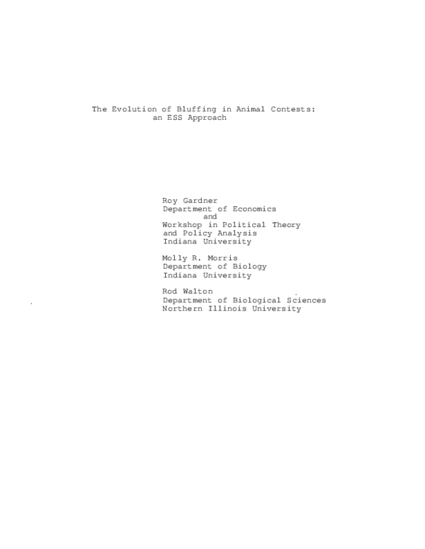 (PDF) The evolution of bluffing in animal contests: an ESS approach