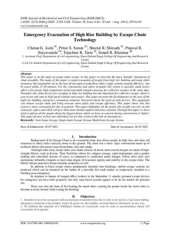 (PDF) Emergency Evacuation of High Rise Building by Escape Chute Technology