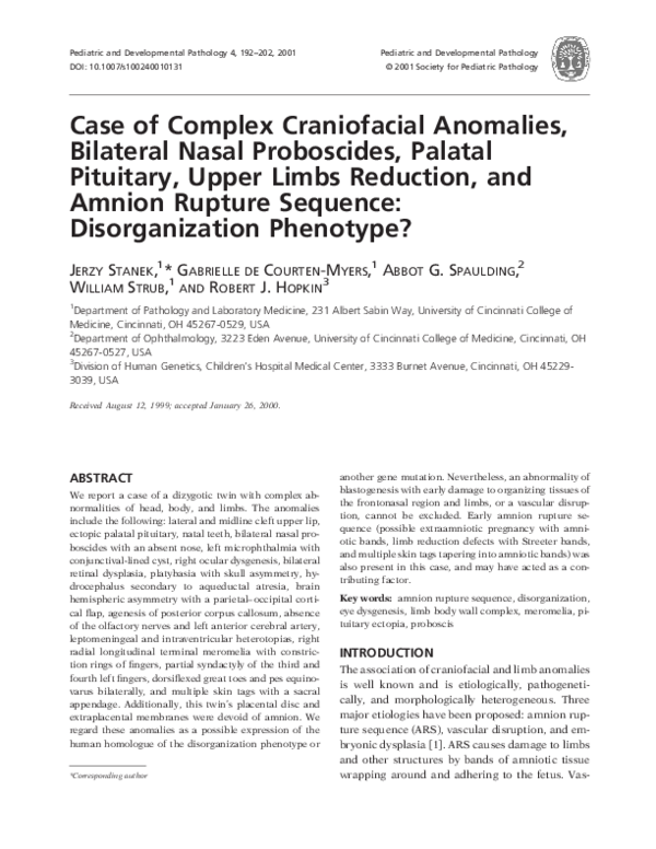 (PDF) Case of Complex Craniofacial Anomalies, Bilateral Nasal Proboscides, Palatal Pituitary ...