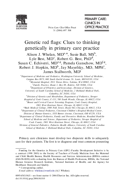 (PDF) Genetic red flags: Clues to thinking genetically in primary care ...