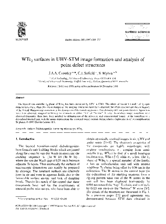 (PDF) WTe2 surfaces in UHV-STM image formation and analysis of point ...