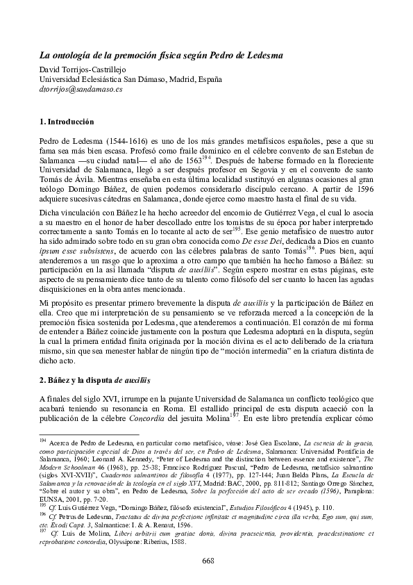 (PDF) La ontología de la premoción física según Pedro de Ledesma - The ...