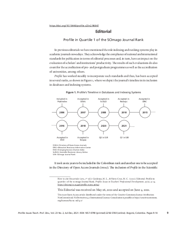 (PDF) Editorial: Profile in Quartile 1 of the SCImago Journal Rank