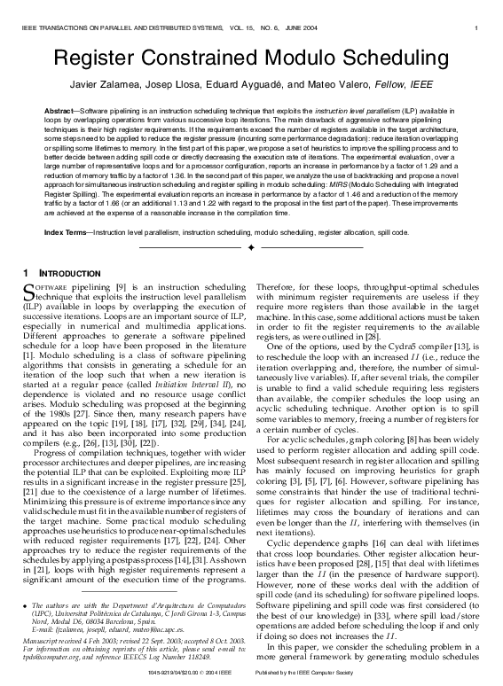 (PDF) Register constrained modulo scheduling