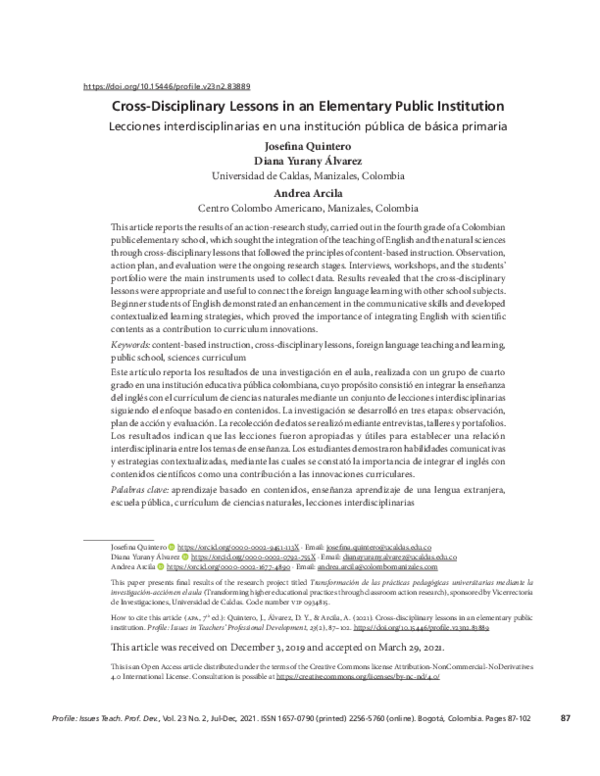 (PDF) Cross-Disciplinary Lessons in an Elementary Public Institution