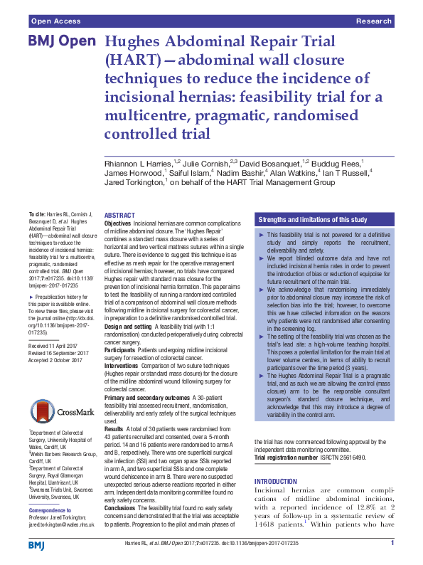 (PDF) Hughes Abdominal Repair Trial (HART)-abdominal wall closure ...