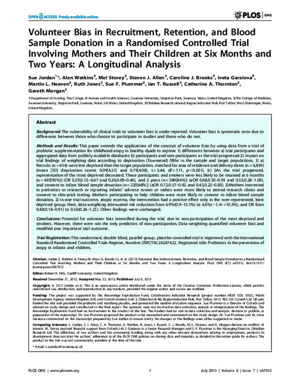 (PDF) Volunteer Bias in Recruitment, Retention, and Blood Sample ...
