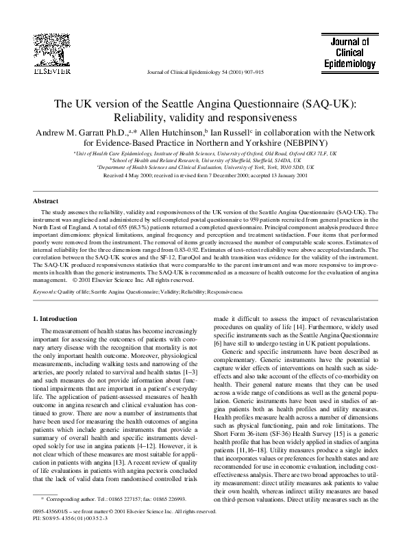 (PDF) The UK version of the Seattle Angina Questionnaire (SAQ-UK)