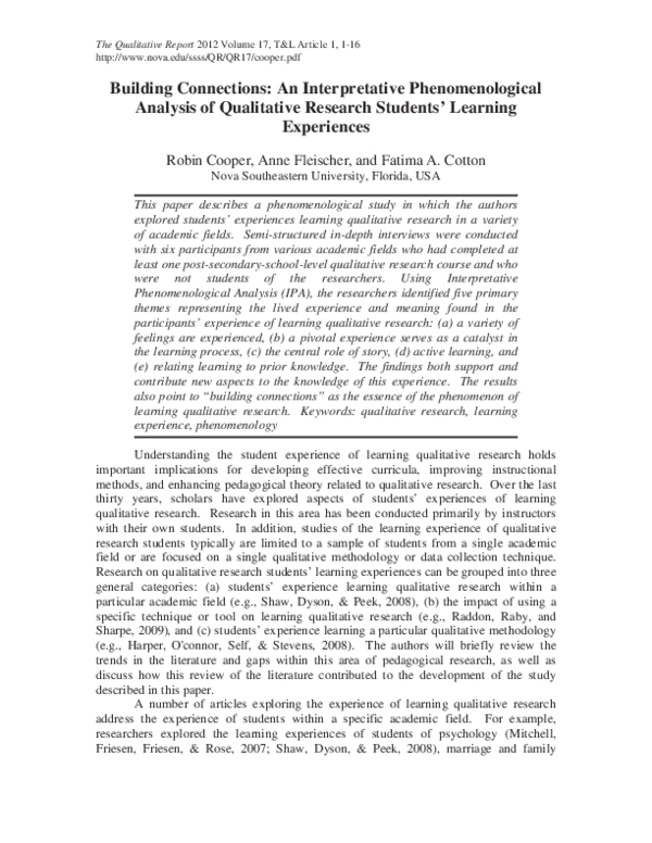 (PDF) Building Connections: An Interpretative Phenomenological Analysis ...