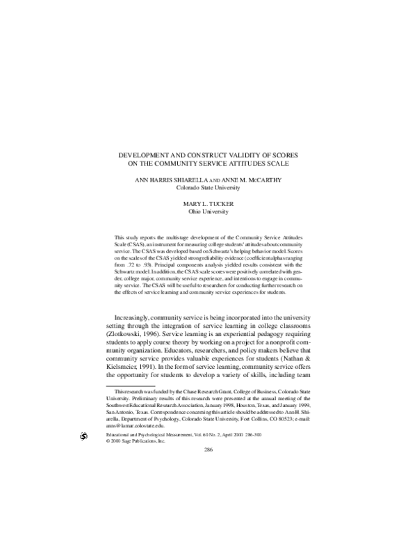 (PDF) Development and Construct Validity of Scores on the Community Service Attitudes Scale