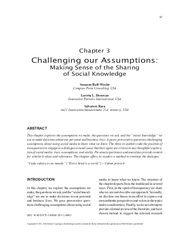 (PDF) Challenging Our Assumptions