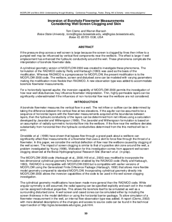 Pdf Inversion Of Borehole Flowmeter Measurements Considering Well Screen Clogging And Skin