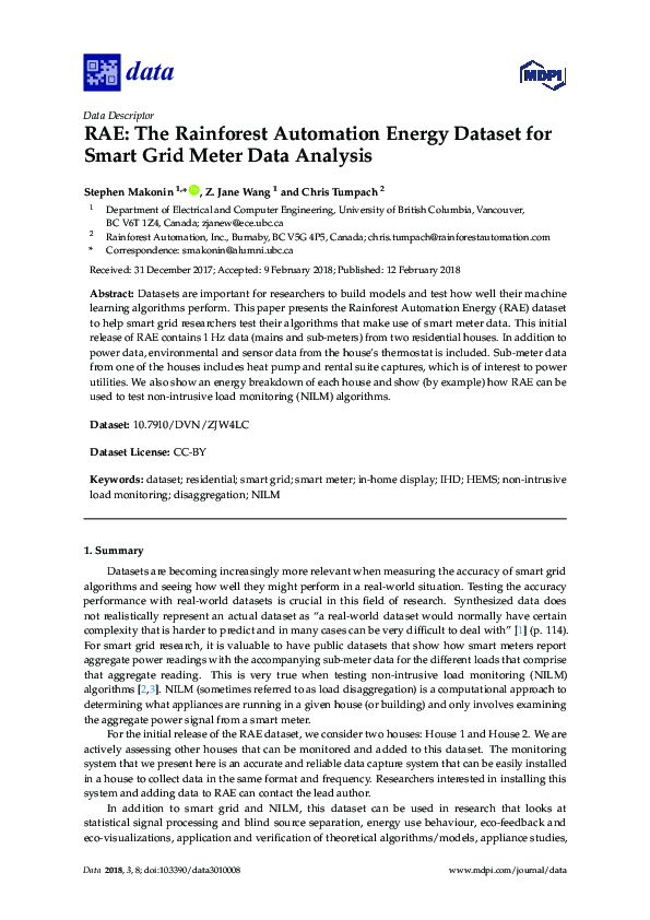 (PDF) RAE: The Rainforest Automation Energy Dataset for Smart Grid ...