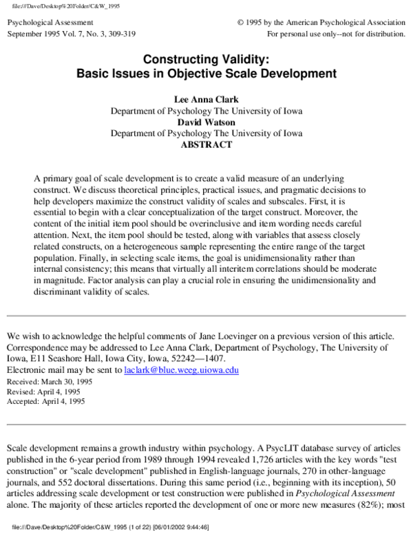 (PDF) Constructing validity: Basic issues in objective scale development