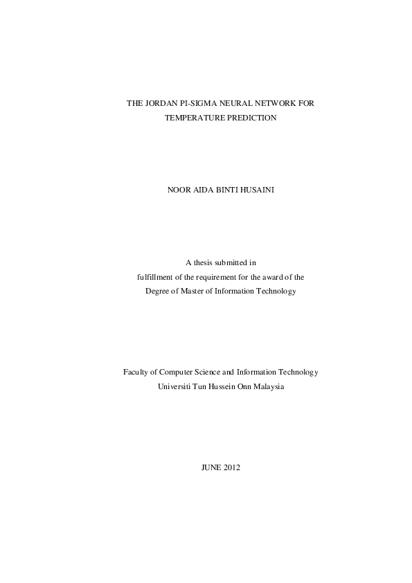 Pdf Jordan Pi Sigma Neural Network For Temperature Prediction