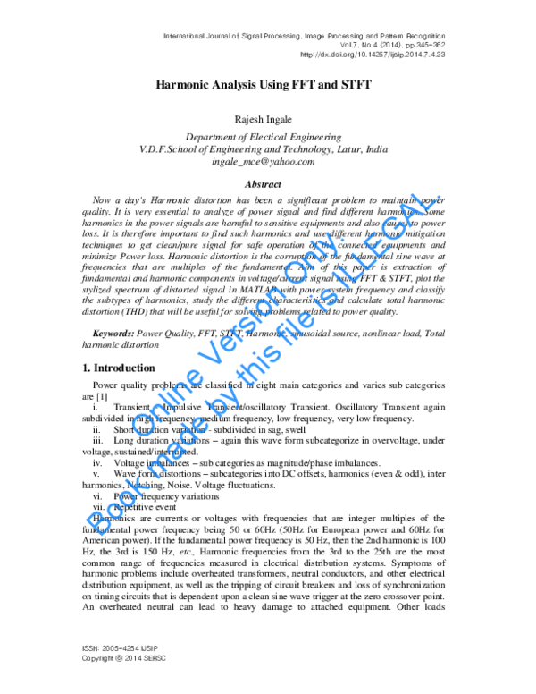(PDF) Harmonic Analysis Using FFT and STFT