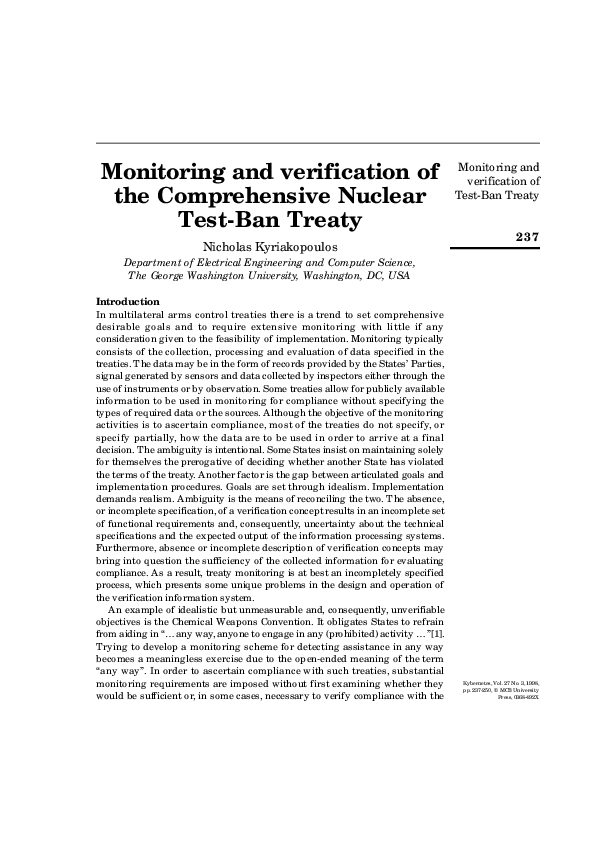 (PDF) Monitoring and verification of the Comprehensive Nuclear Test-Ban ...