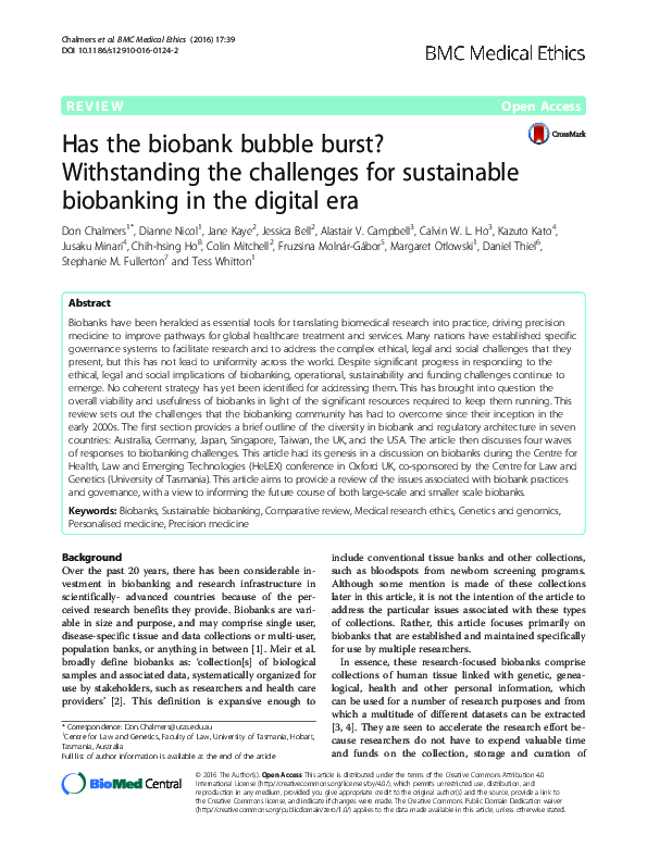 (PDF) Has the biobank bubble burst? Withstanding the challenges for ...
