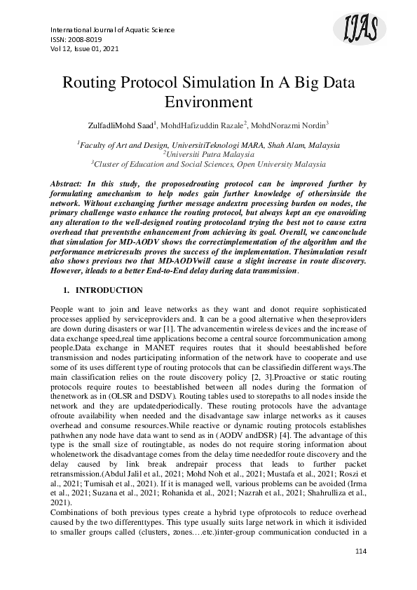 (PDF) Routing Protocol Simulation In A Big Data Environment | Mohd ...