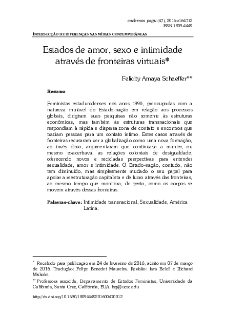 (PDF) Estados de amor, sexo e intimidade através de fronteiras virtuais ...
