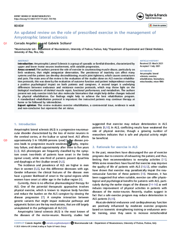 (PDF) An updated review on the role of prescribed exercise in the ...