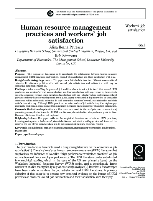 (PDF) Human Resource Management Practices and Workers' Job Satisfaction