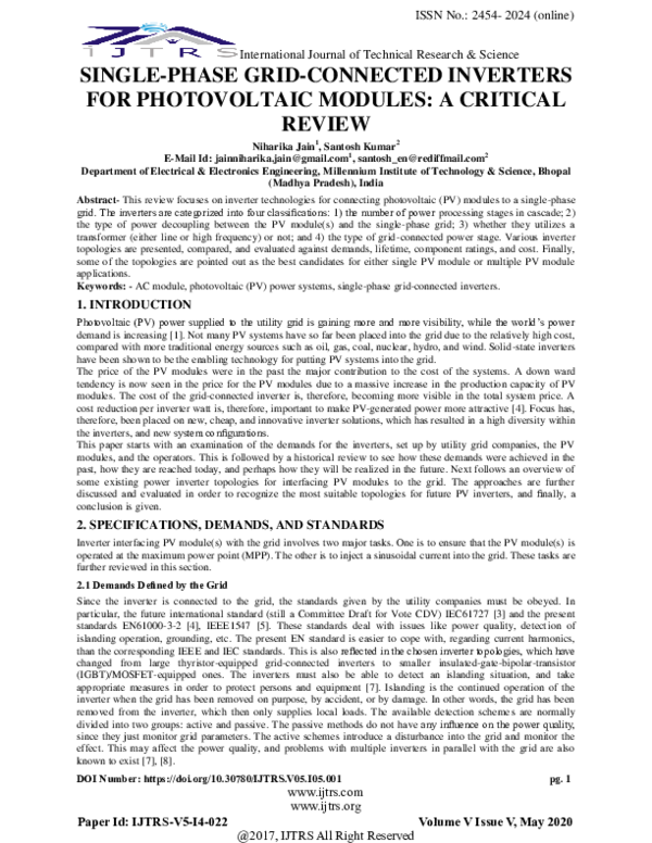 (PDF) Single-Phase Grid-Connected Inverters for Photovoltaic Modules: A ...