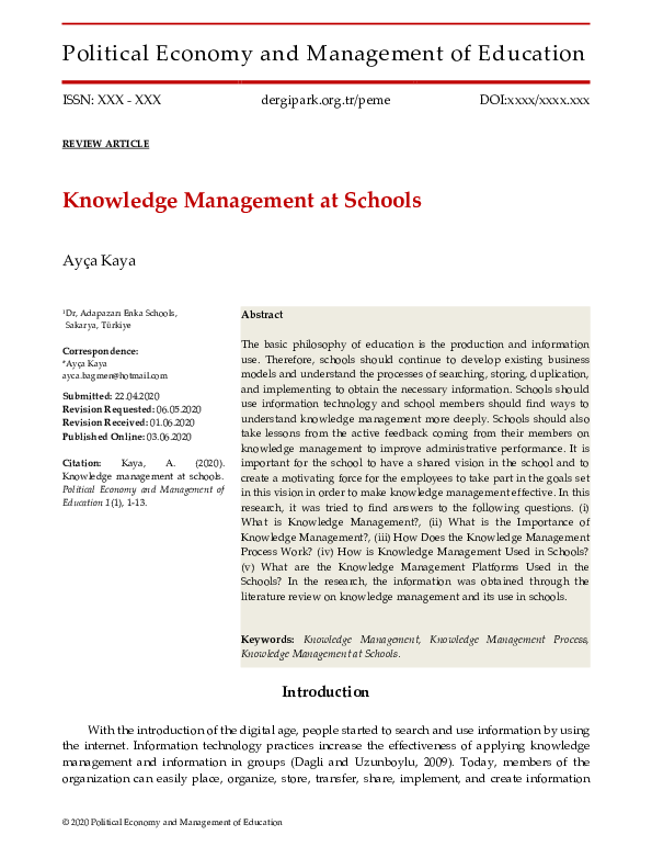 (PDF) Knowledgement Management at Schools