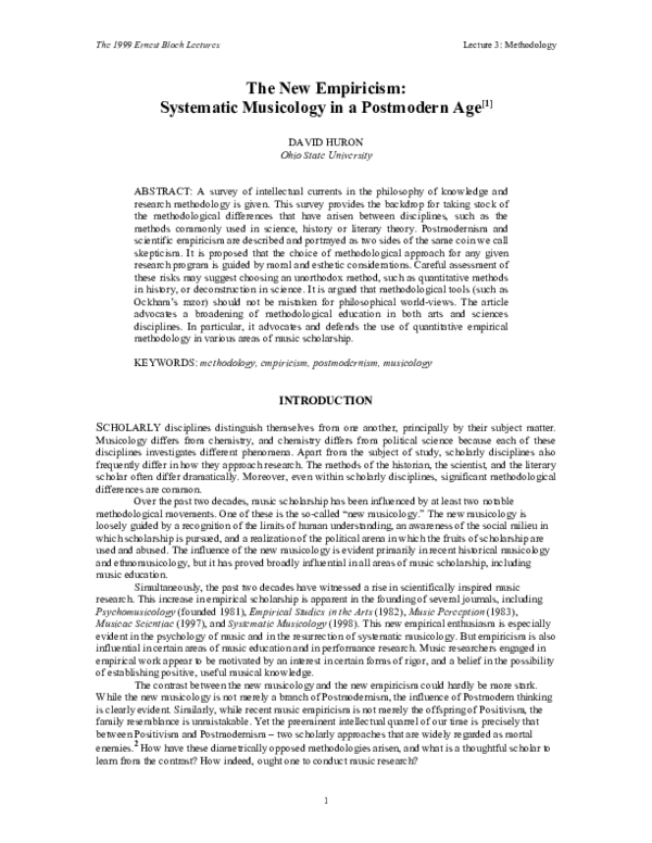 (PDF) The new empiricism: systematic musicology in a postmodern age