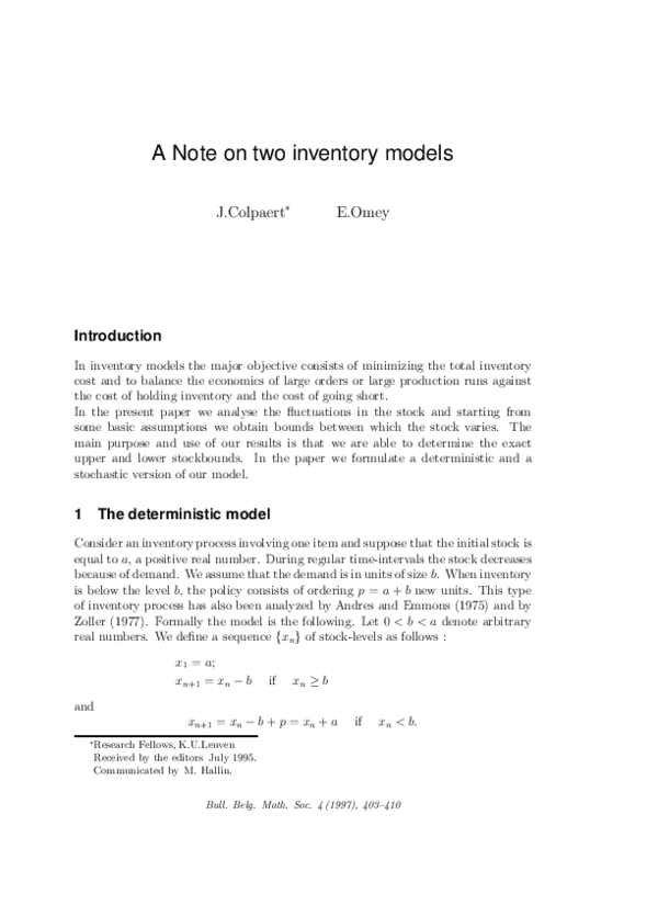 (PDF) A note on two inventory models
