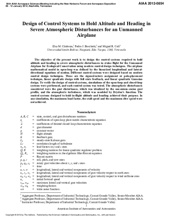 (PDF) Design of Control Systems to Hold Altitude and Heading in Severe ...