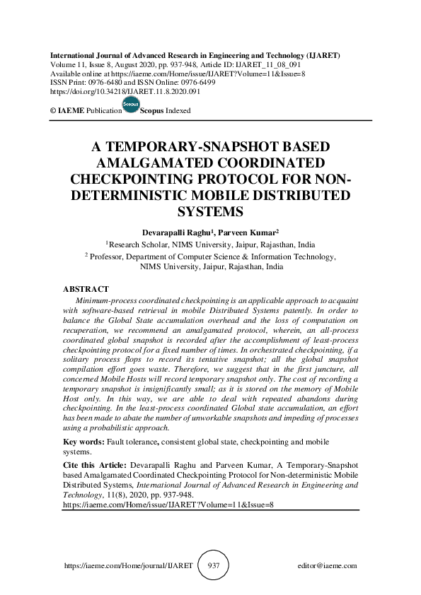(PDF) A TEMPORARY-SNAPSHOT BASED AMALGAMATED COORDINATED CHECKPOINTING PROTOCOL FOR ...