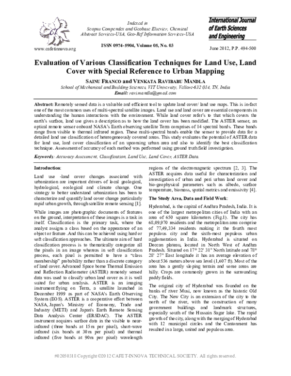 Pdf Evaluation Of Various Classification Techniques For Land Use Land Cover With Special